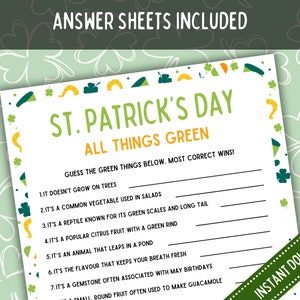St Patrick's Day All Things Green Quiz, Fun St Patricks Day Quiz for ...