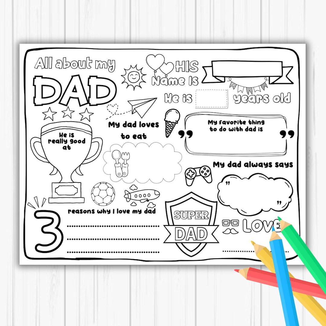 Printable All About Dad Fill in Template, Kids Gift for Fathers Day or ...