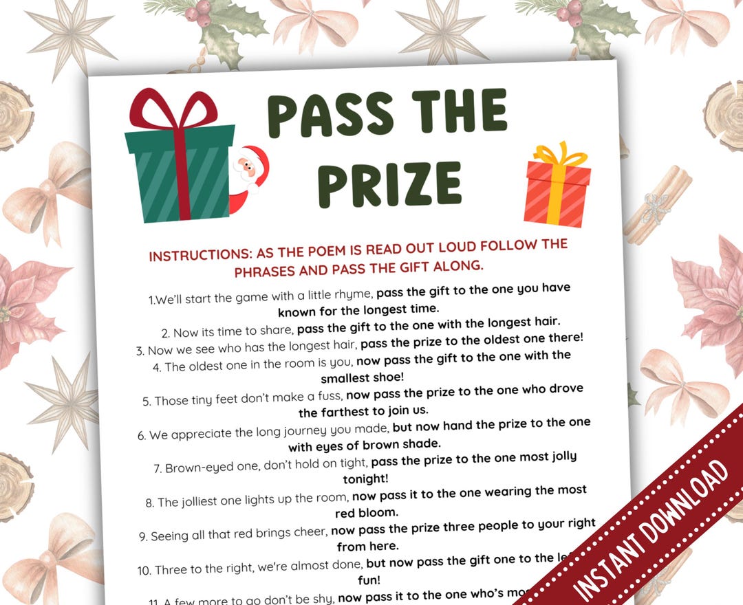 Christmas Pass the Gift Game Printable, Office Christmas Party Games ...