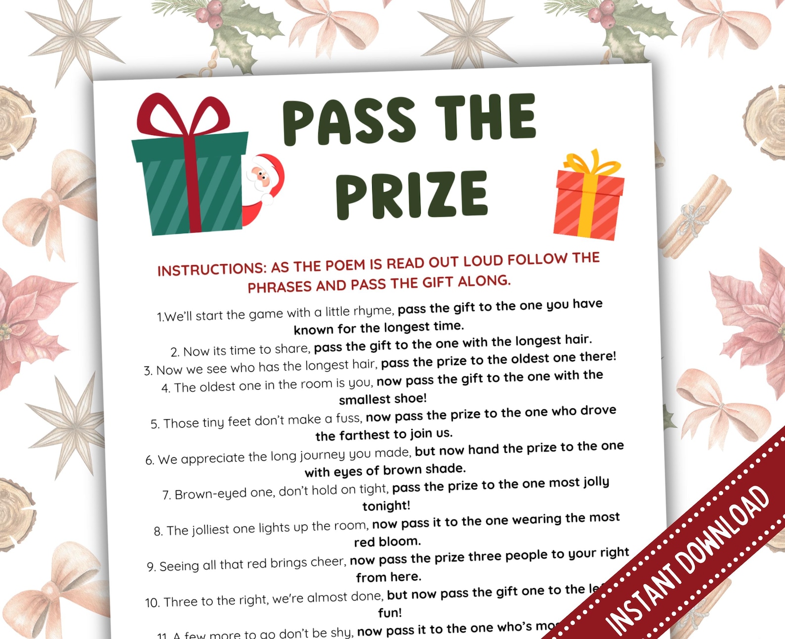 Christmas Pass the Gift Game Printable, Office Christmas Party Games ...