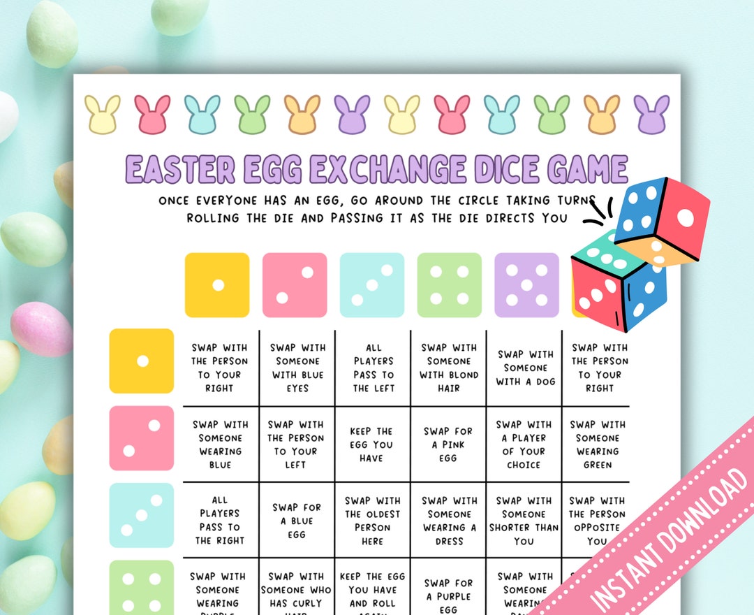 Easter Egg Exchange Dice Game Printable Game | Easter Group Party Game ...