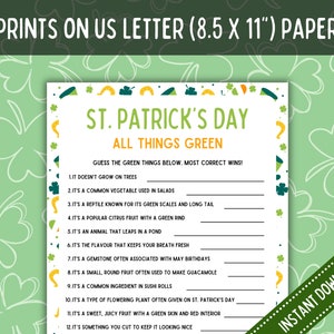 St Patrick's Day All Things Green Quiz: Fun Party Game (digital ...