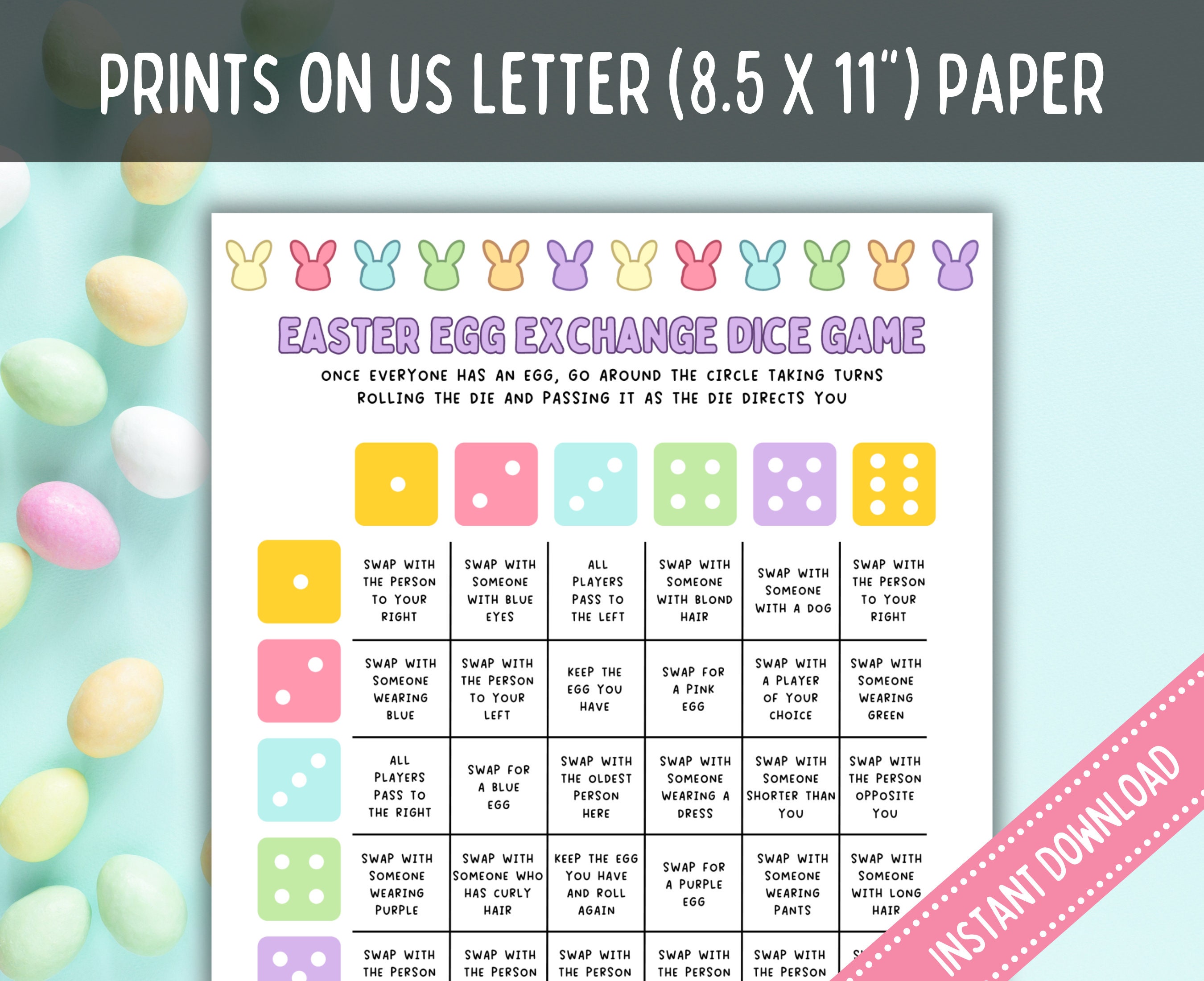 Easter Egg Exchange Dice Game Printable Game | Easter Group Party Game ...