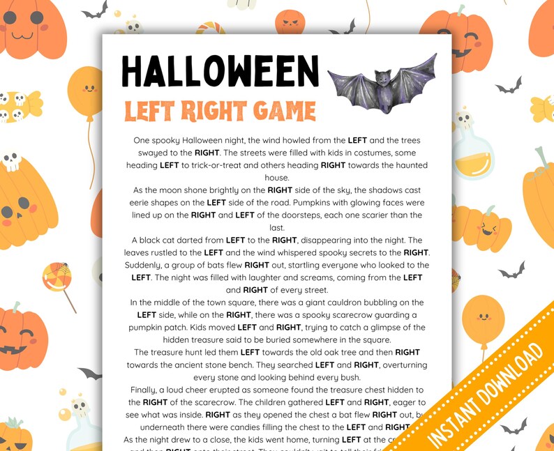 Left Right Game Halloween Printable, Pass the Pumpkin Game Halloween ...