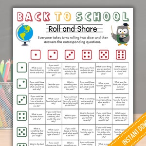 Back to School Icebreaker Game: Roll & Share Activity (PDF) - Etsy