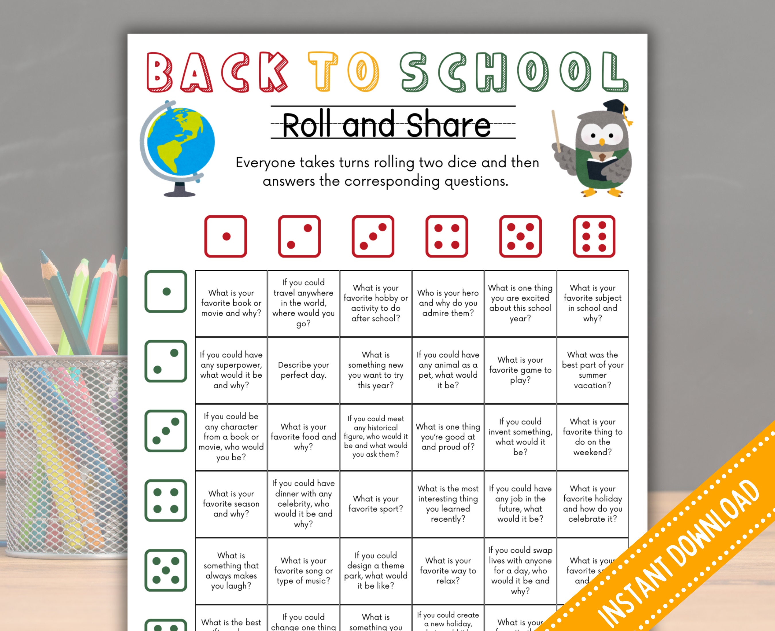 Back to School Icebreaker Game: Roll & Share Activity (PDF) - Etsy