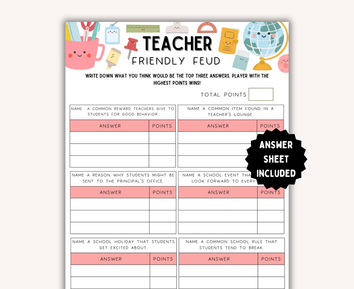 Teacher Feud Game: Printable Staff Meeting Icebreaker (digital Download ...