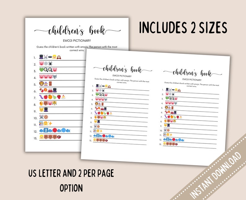 Children's Book Emoji Pictionary Game, Minimalist Baby Shower Game ...