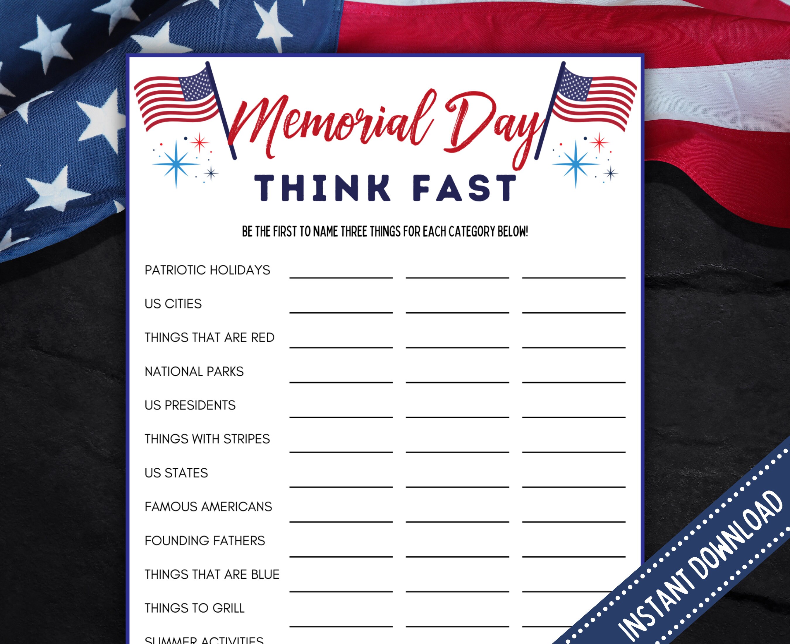 Memorial Day Game, Memorial Day Trivia Game, Memorial Day Think Fast ...