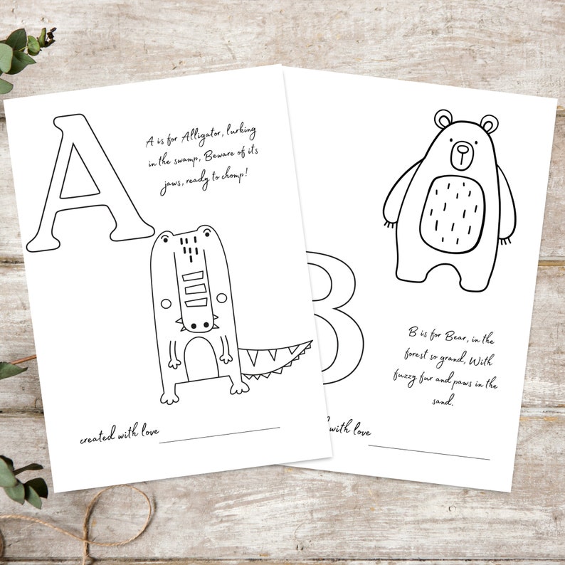 ABC 123 Baby Shower Coloring Book, Digital Download, Educational Animal ...