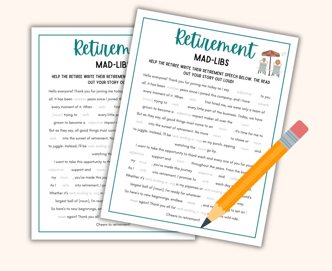 Retirement Speech Mad Libs Game: Funny Party Activity (digital Download ...