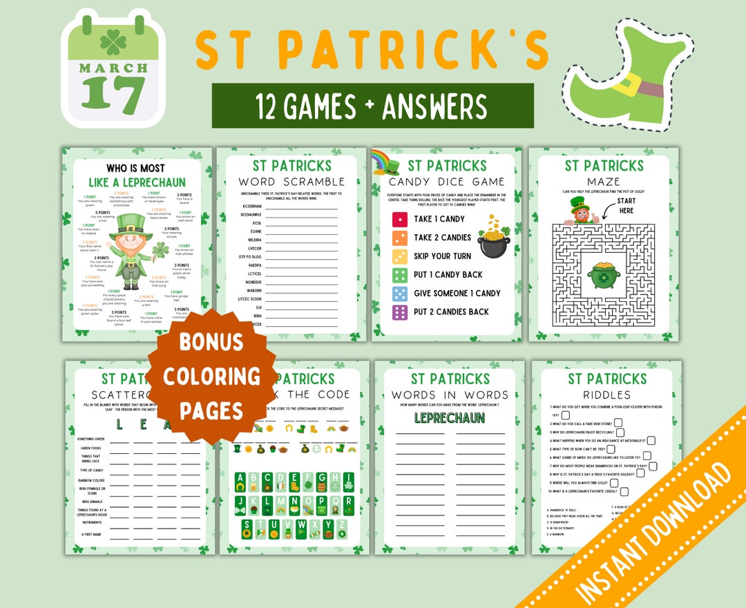 St. Patrick's Day Printable Kids Activity Bundle, St Patricks Day ...