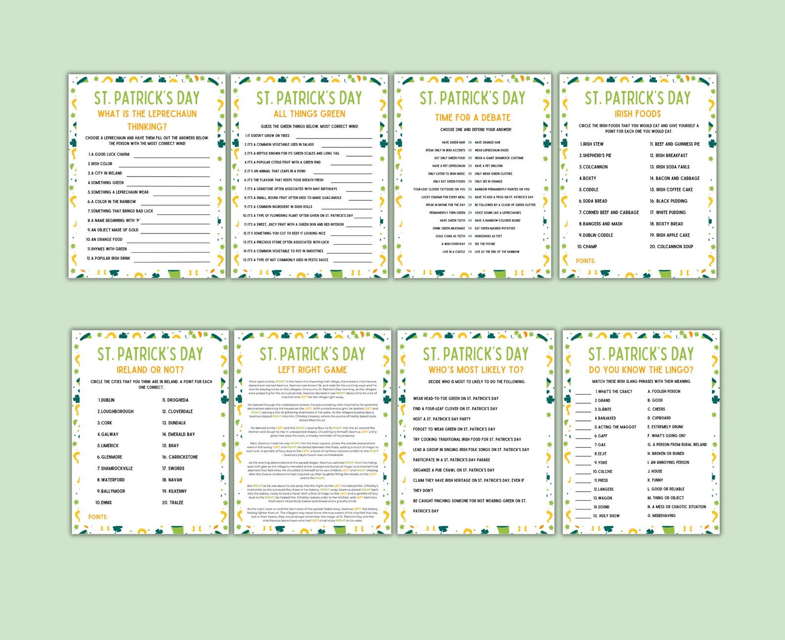 St Patricks Day 30-game MEGA BUNDLE, Fun St. Patrick's Day Party Games ...