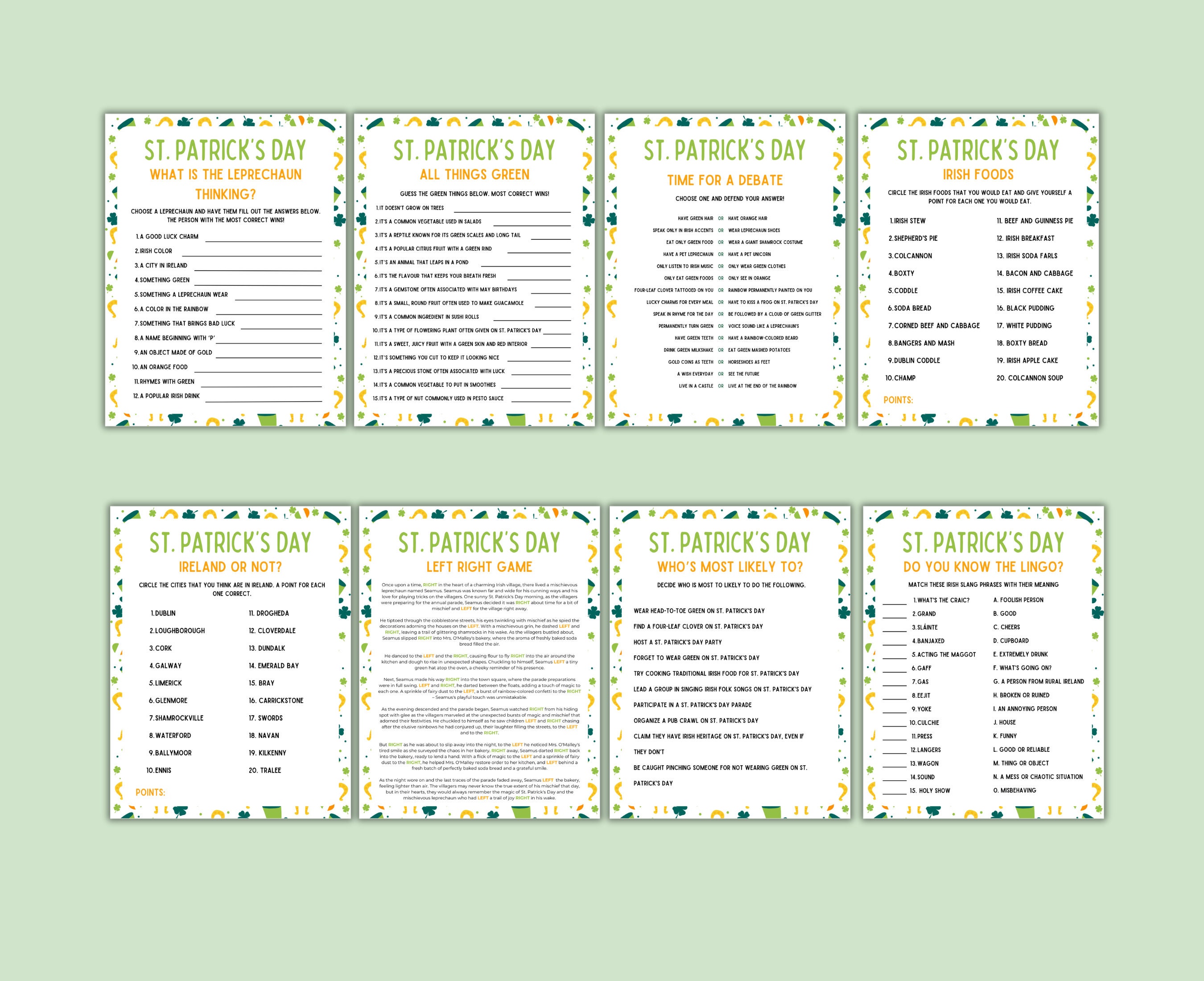 St Patricks Day 30-game MEGA BUNDLE, Fun St. Patrick's Day Party Games ...