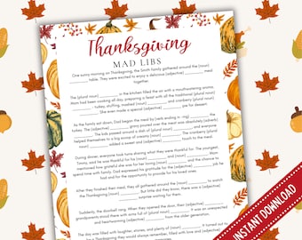 Thanksgiving Mad Libs, Printable Game, Mad Lib PDF, Turkey Story, Fill ...