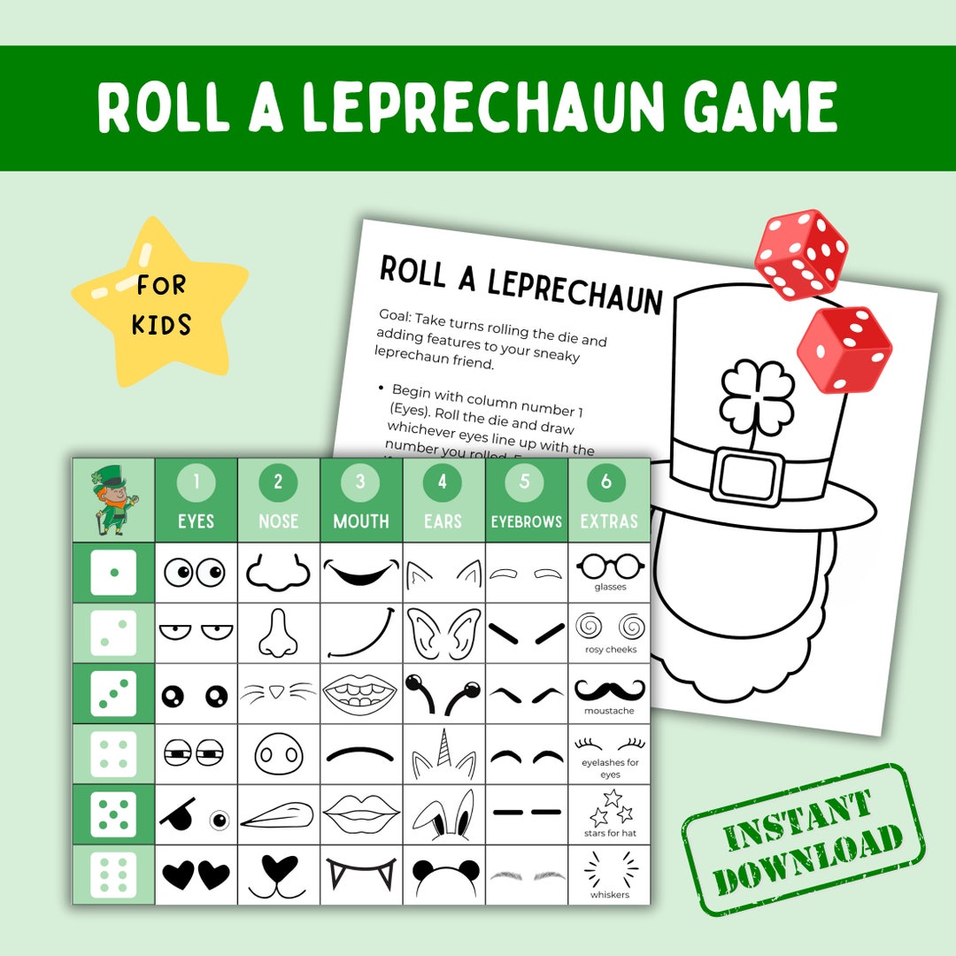 St. Patrick's Day Kids Game Roll a Leprechaun St Pattys Day Activity St ...