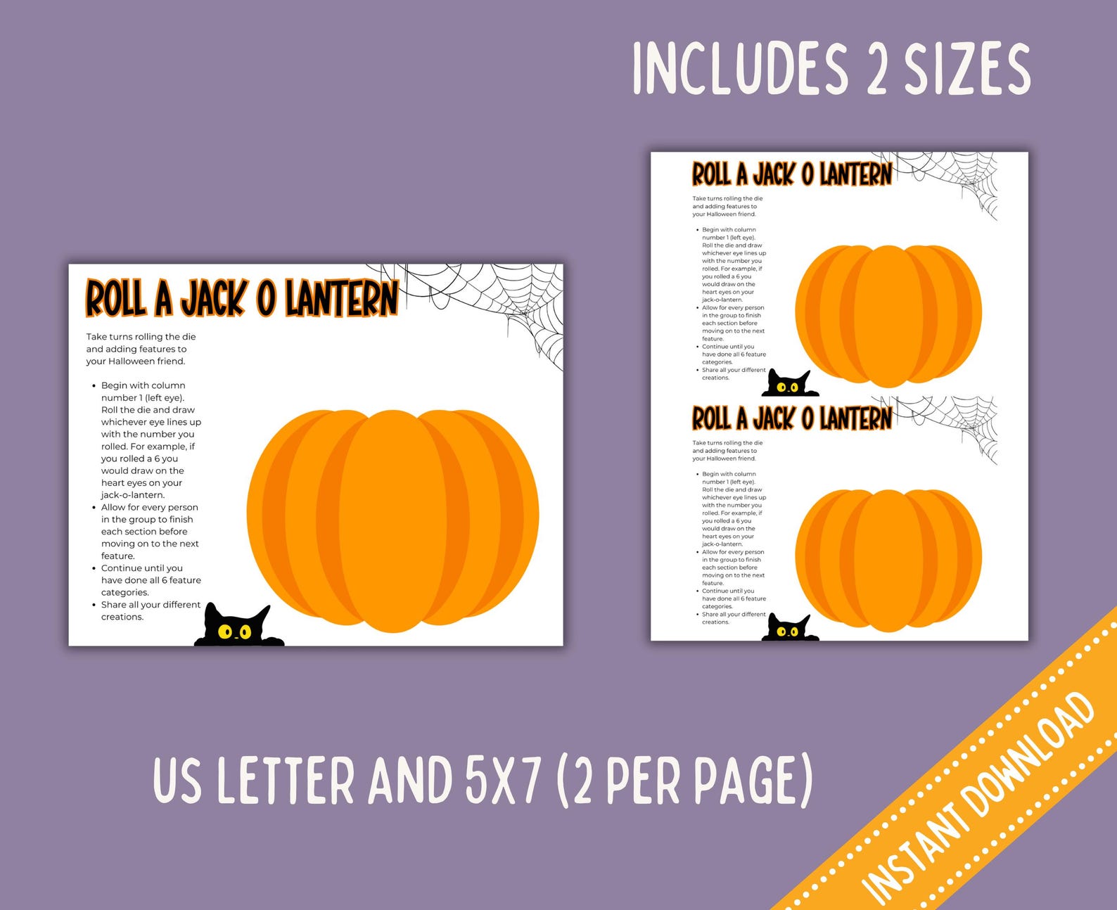 Roll a Jack-o'-lantern Printable, Halloween Roll a Pumpkin, Halloween ...