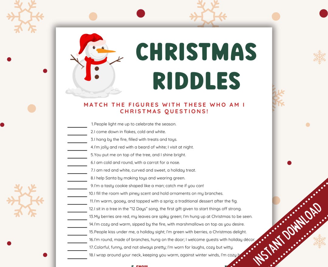 Christmas Riddles Who Am I, Printable Christmas Party Game, Kids ...