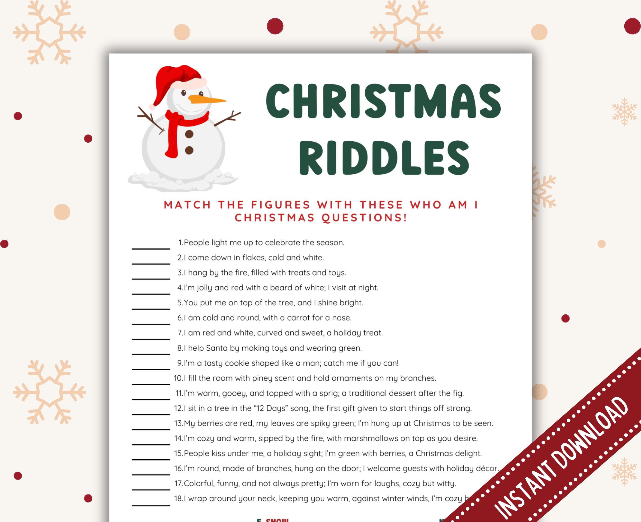 Christmas Riddles Who Am I, Printable Christmas Party Game, Kids ...