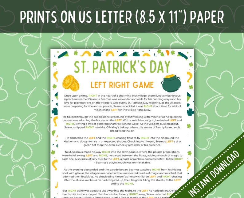 St. Patrick's Day Left Right Game: Printable Party Game (digital ...