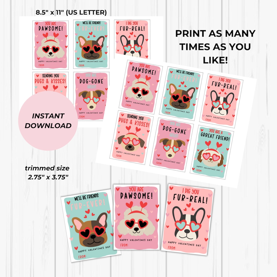 Printable Dog Valentine's Day Cards, Classroom Valentine's Day Cards ...