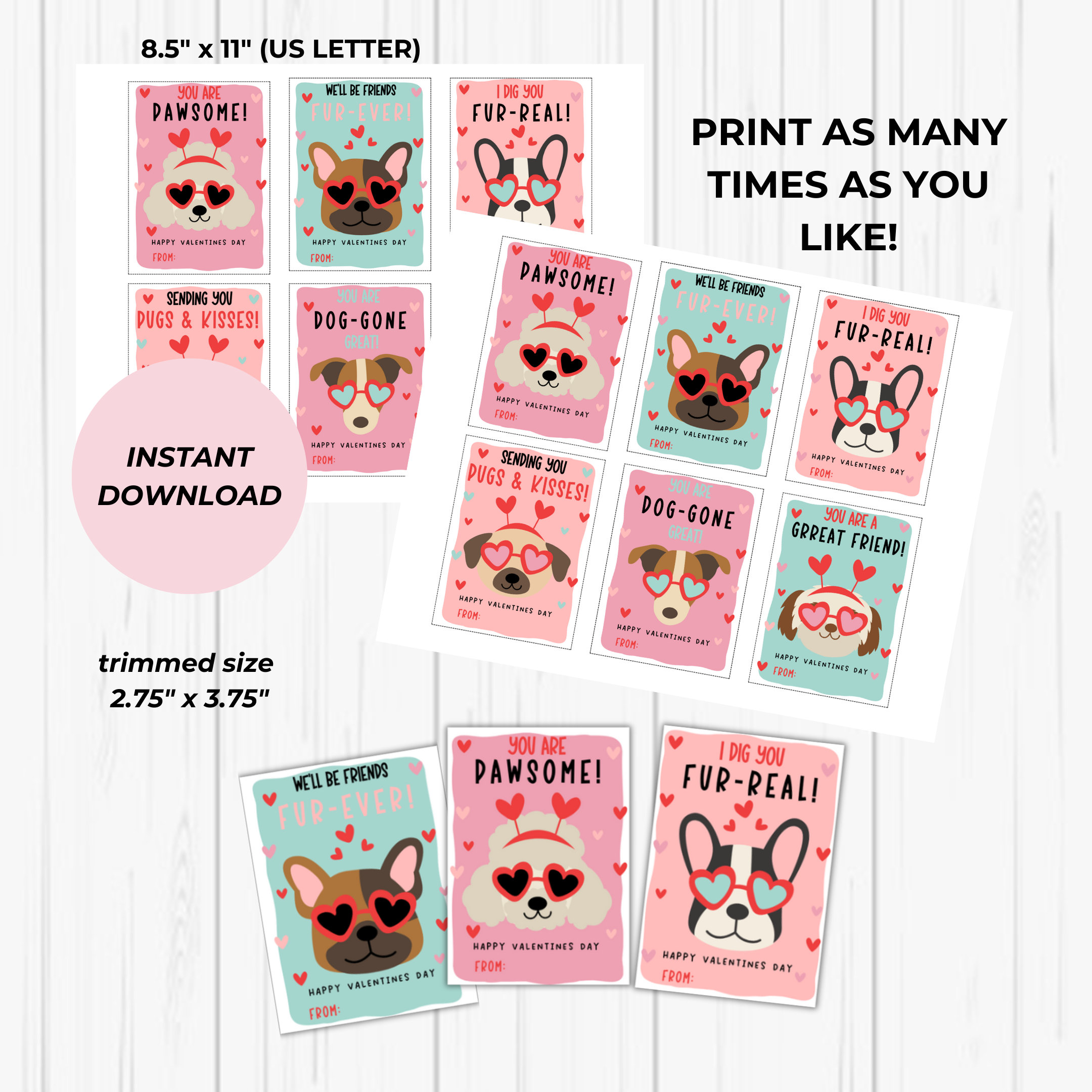 Printable Dog Valentine's Day Cards, Classroom Valentine's Day Cards ...