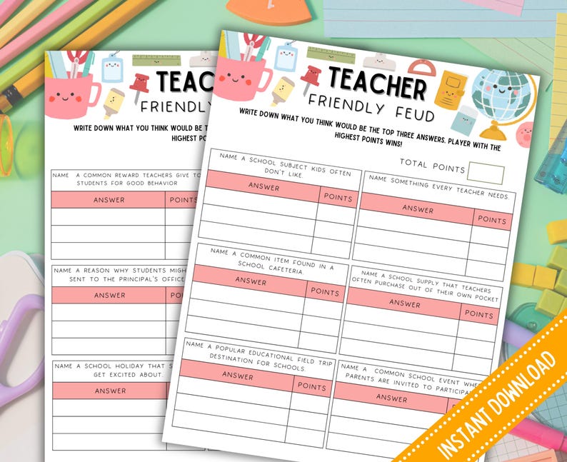 Teacher Feud Game: Printable Staff Meeting Icebreaker (digital Download ...