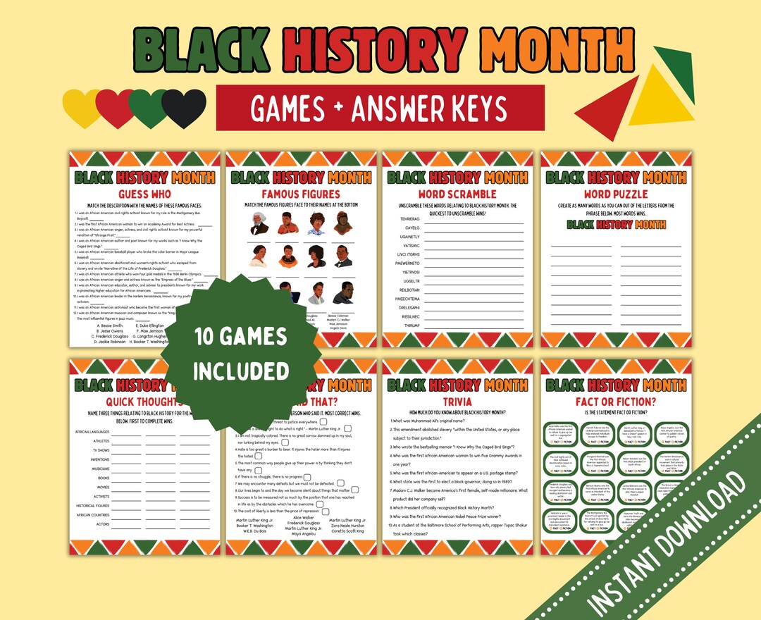 Black History Month Games: Trivia & Quiz Activity (PDF) - Etsy