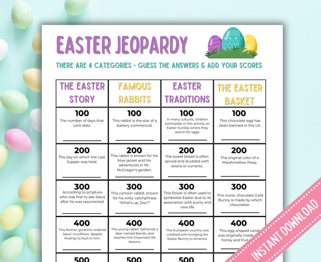 Easter Trivia Game, Easter Jeopardy, Easter Seniors Game, Easter School ...