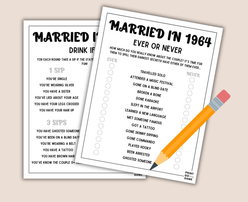 60th Anniversary Games Bundle: 1964 Trivia, Quizzes (printable PDF) - Etsy