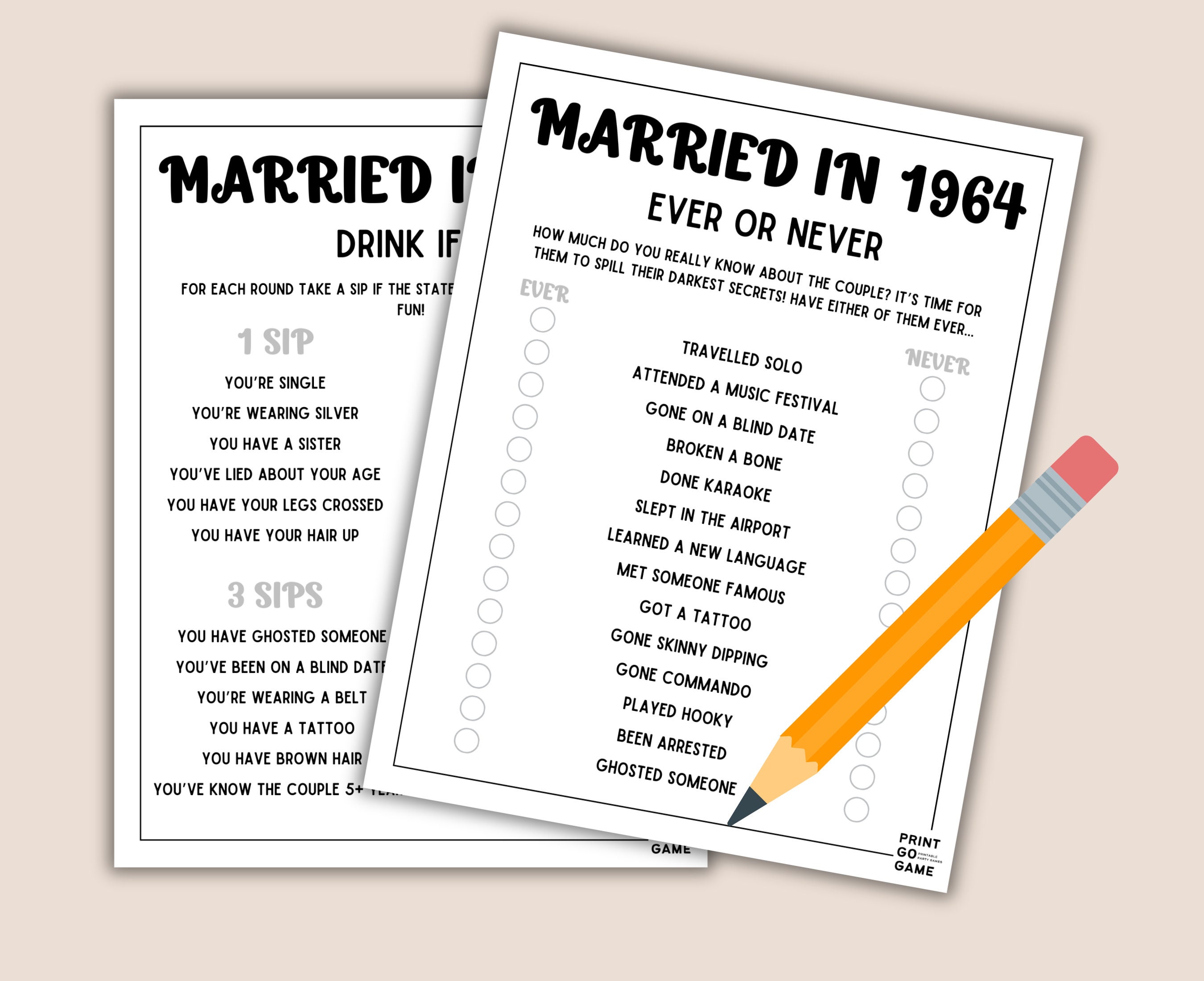 60th Anniversary Games Bundle: 1964 Trivia, Quizzes (printable PDF) - Etsy