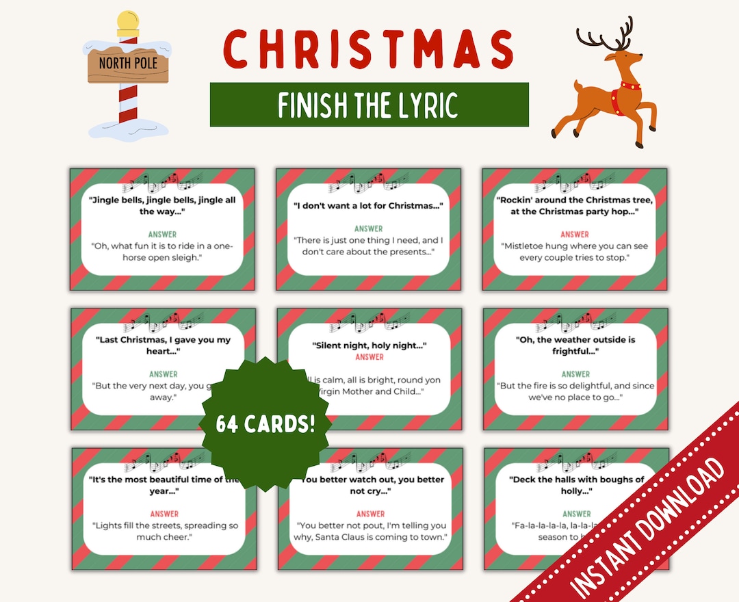 Christmas Carol Finish the Lyric Game | Printable Christmas Game ...