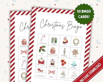 Printable Christmas Bingo Game Activity With 50 Unique Cards for Kids ...