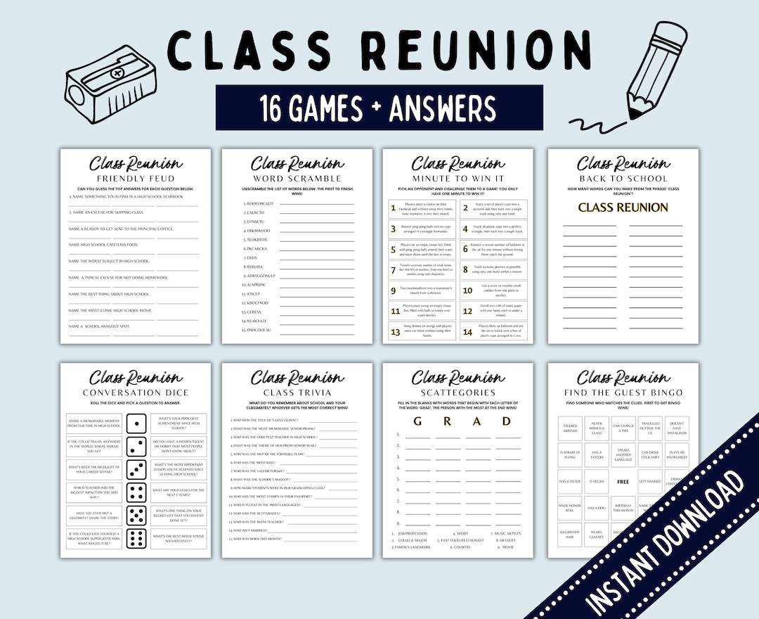 Class Reunion Games Bundle – 30+ Printable Activities for High School ...