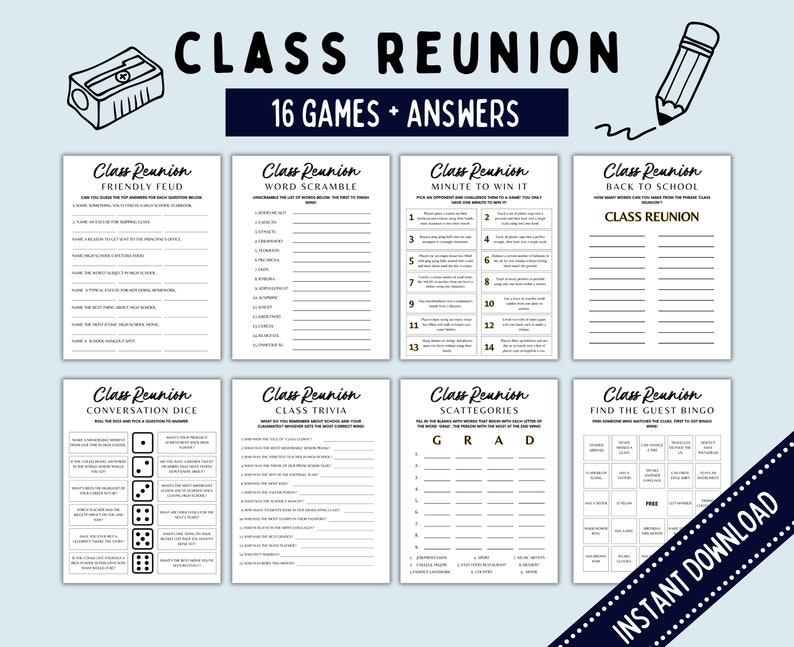 Class Reunion Games Bundle – 30+ Printable Activities for High School ...