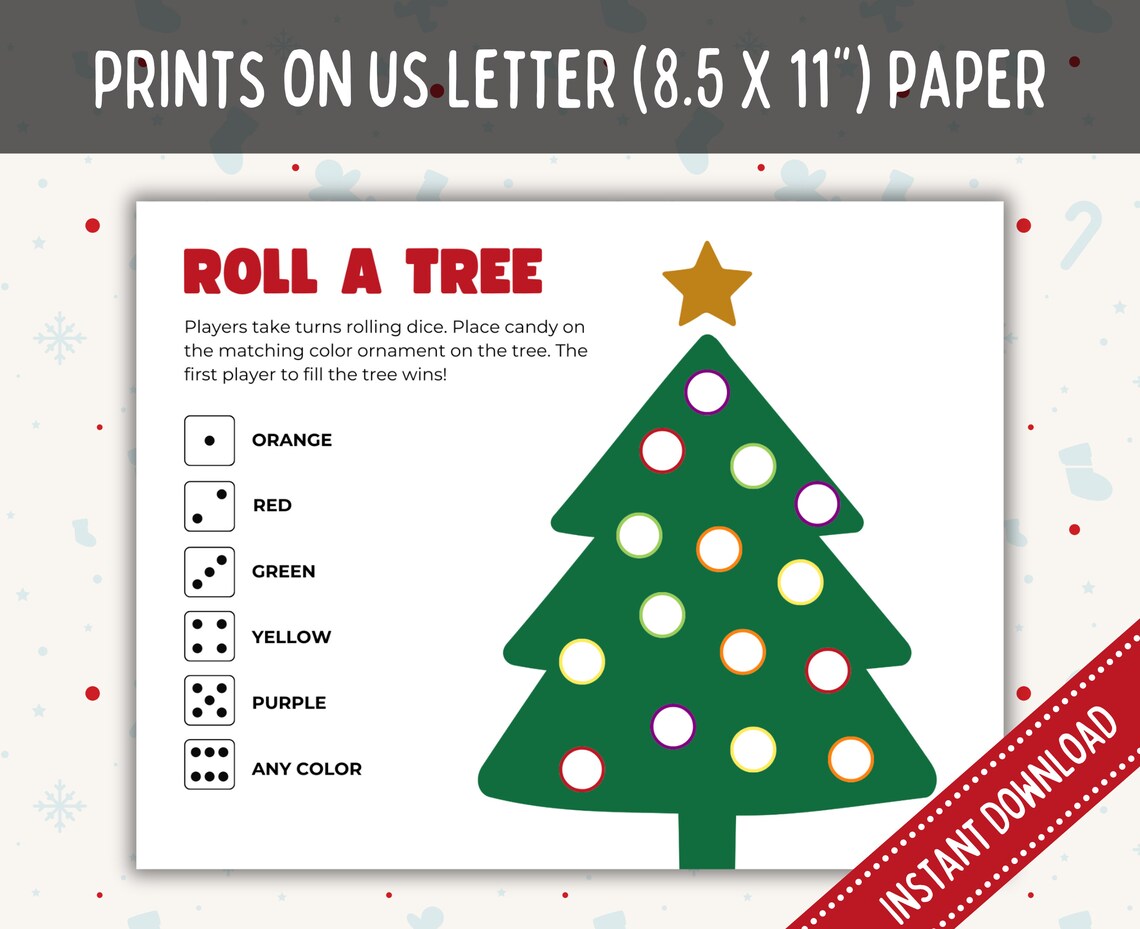 Roll A Tree Christmas Dice Game, Printable Christmas Game for Kids ...