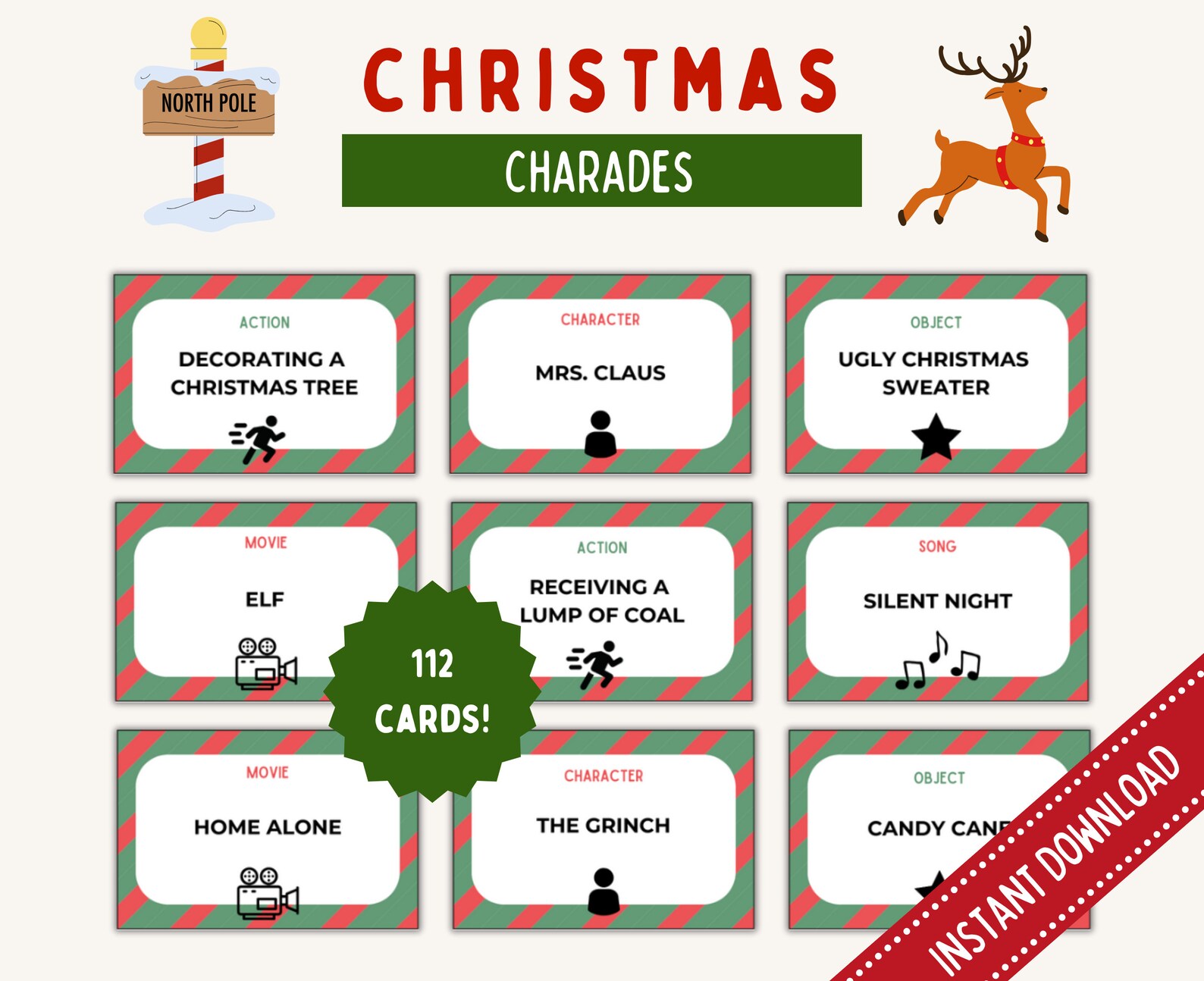 Christmas Charades Game – Printable Holiday Party Game for Family ...