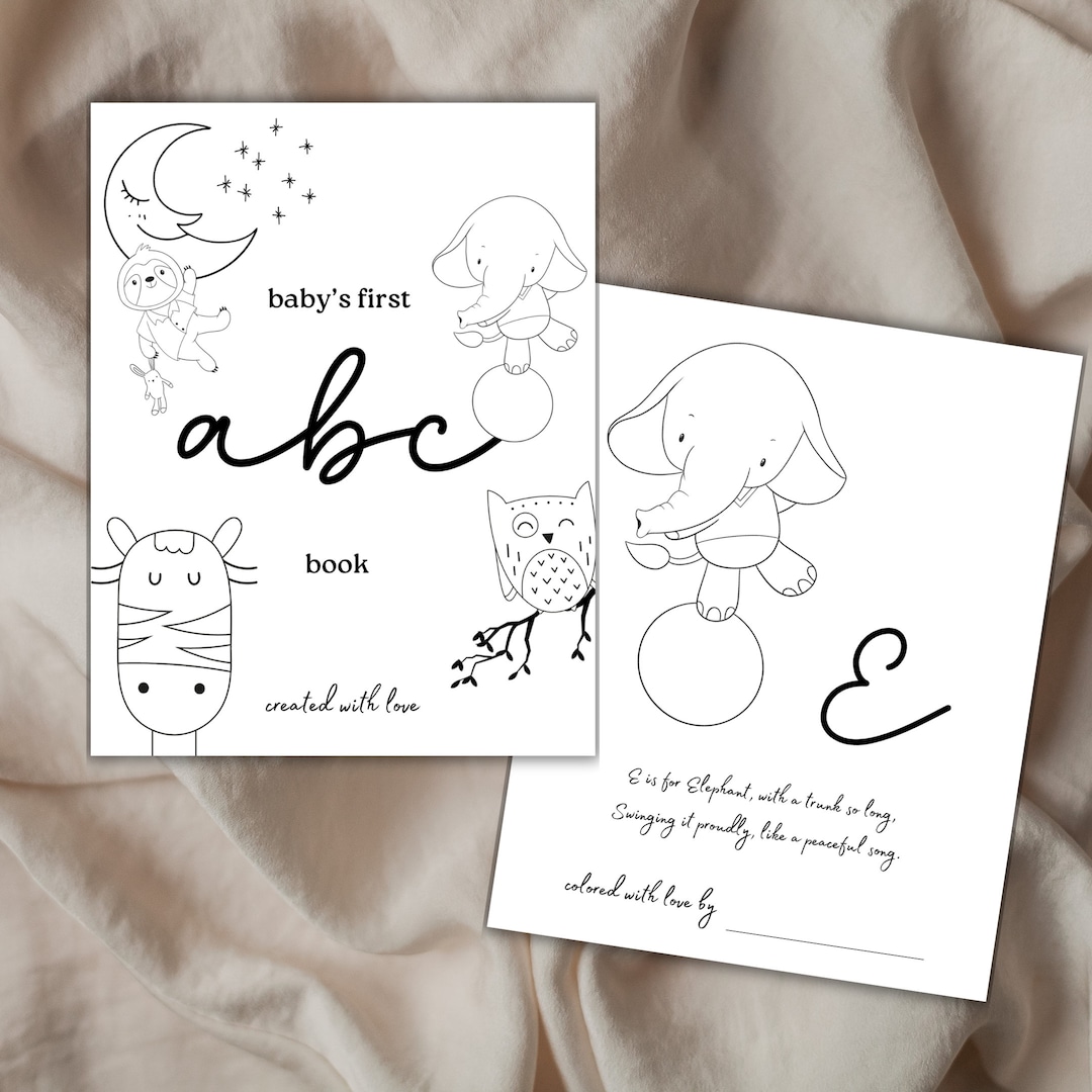 ABC Baby Shower Coloring Pages / A-Z Game Template for Kids / Animal ...