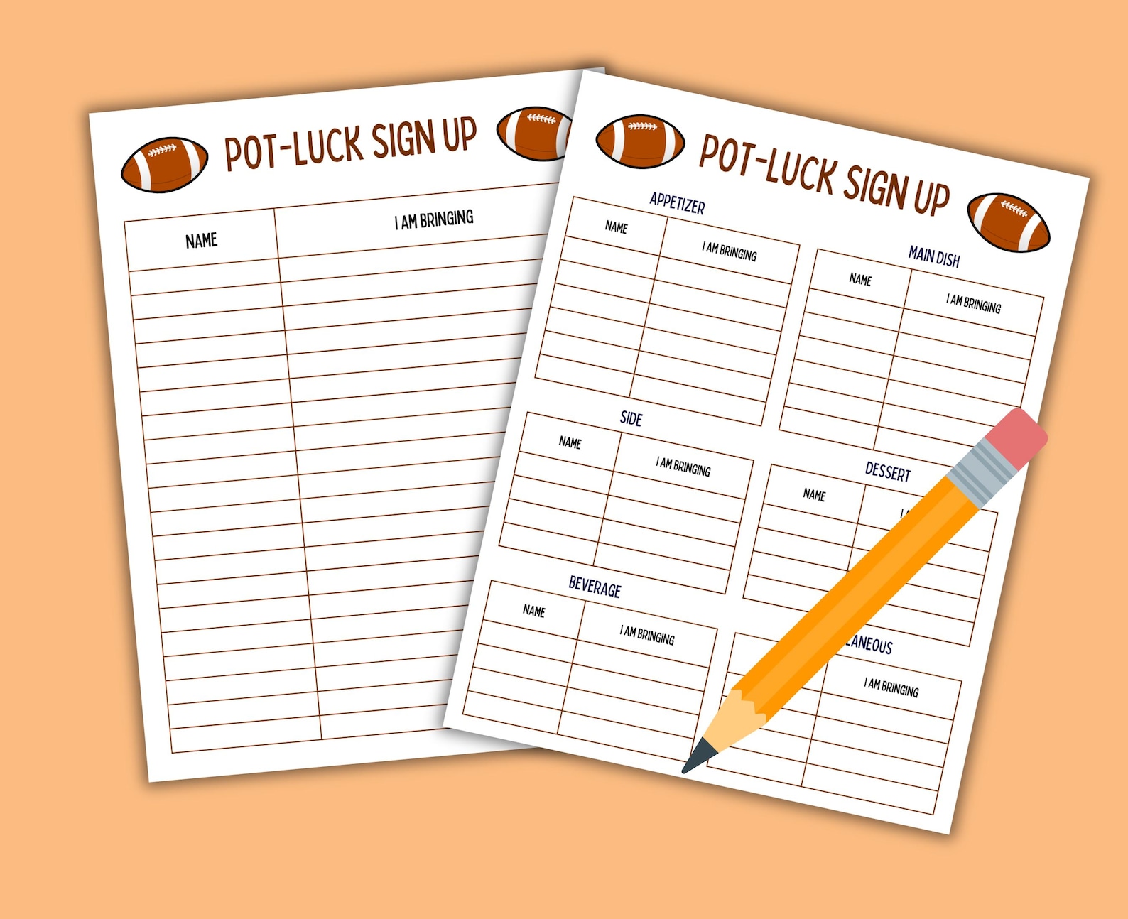 Football Party Potluck Sign up Sheet Printable, Tailgating Potluck Sign ...