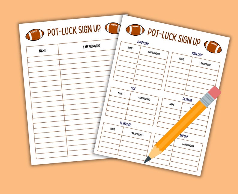 Football Potluck Sign up Sheet, Office Potluck Party Printable, Fall ...