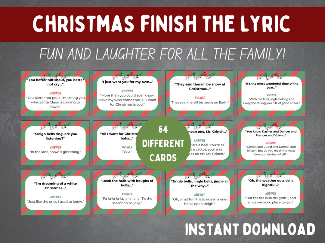 Christmas Carol Finish the Lyric Game Printable Christmas Game Finish ...