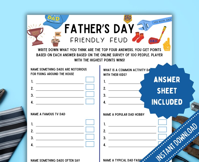 Fathers Day Game, Friendly Feud Game, Fathers Day Games, Fathers Day ...