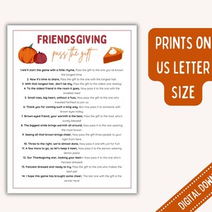 Friendsgiving Pass the Gift Game, Printable Pass the Present ...