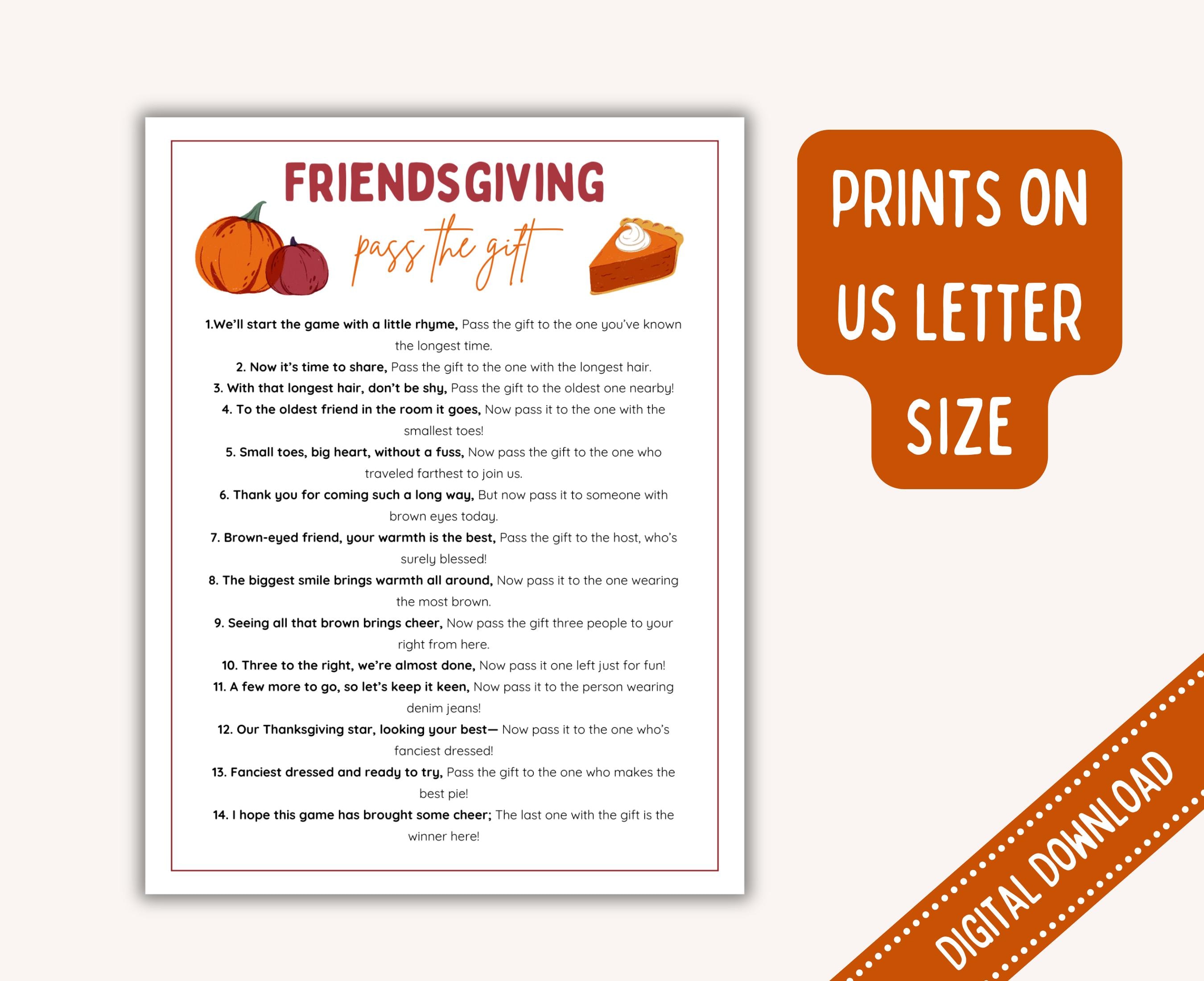 Friendsgiving Pass the Gift Game, Printable Pass the Present ...