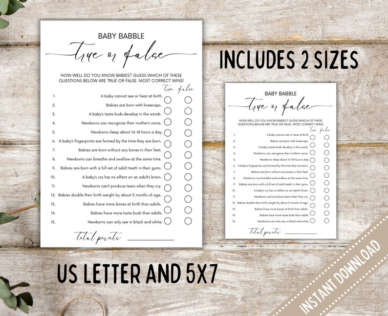 Baby Shower True or False Game | Baby Shower Party Game | Baby Trivia ...