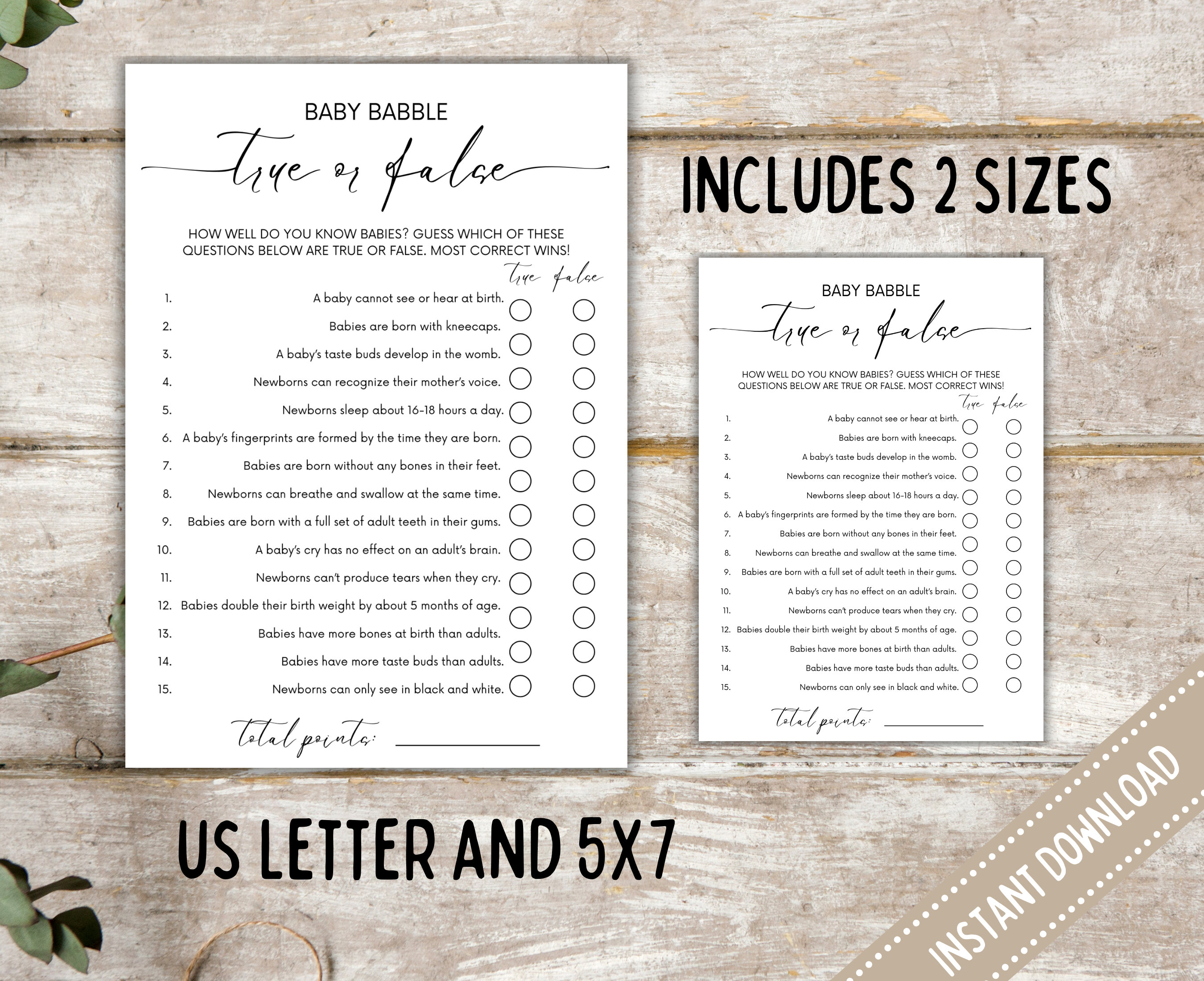 Baby Shower True or False Game | Baby Shower Party Game | Baby Trivia ...