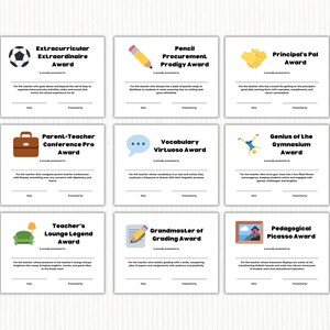 Funny Teacher Awards: 50 Teacher Awards for End of Year Banquet, Back ...