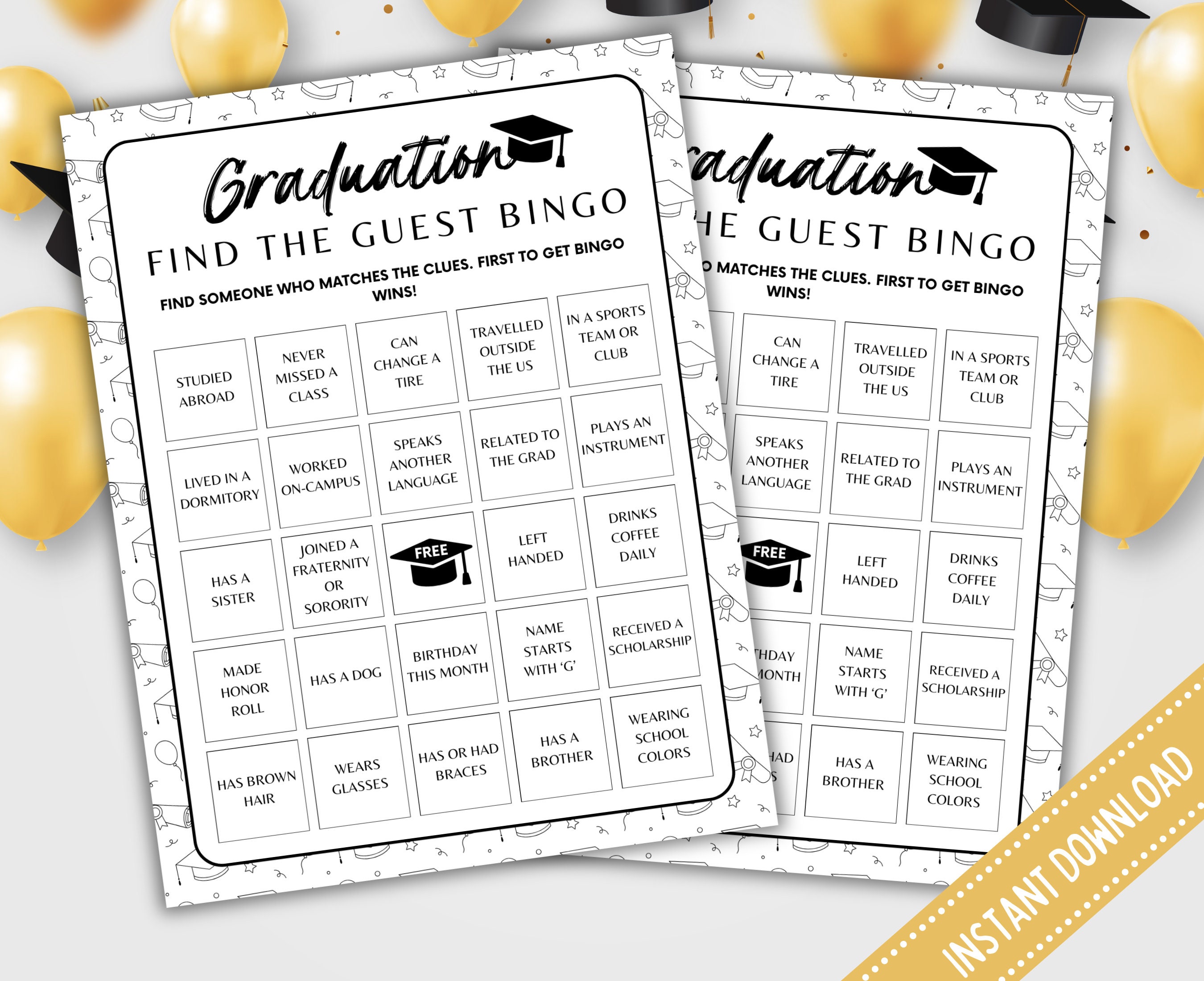 Graduation Find the Guest Bingo Game: Printable Party Icebreaker ...