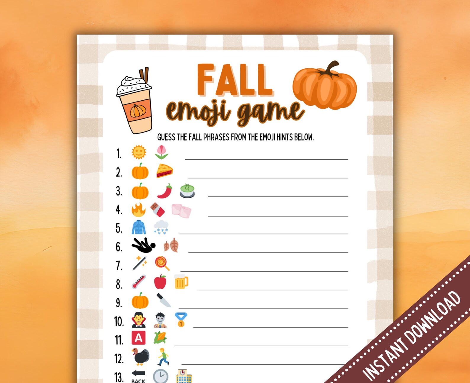 Fall Emoji Pictionary | Fall Printable Game | Fall Emoji Game ...