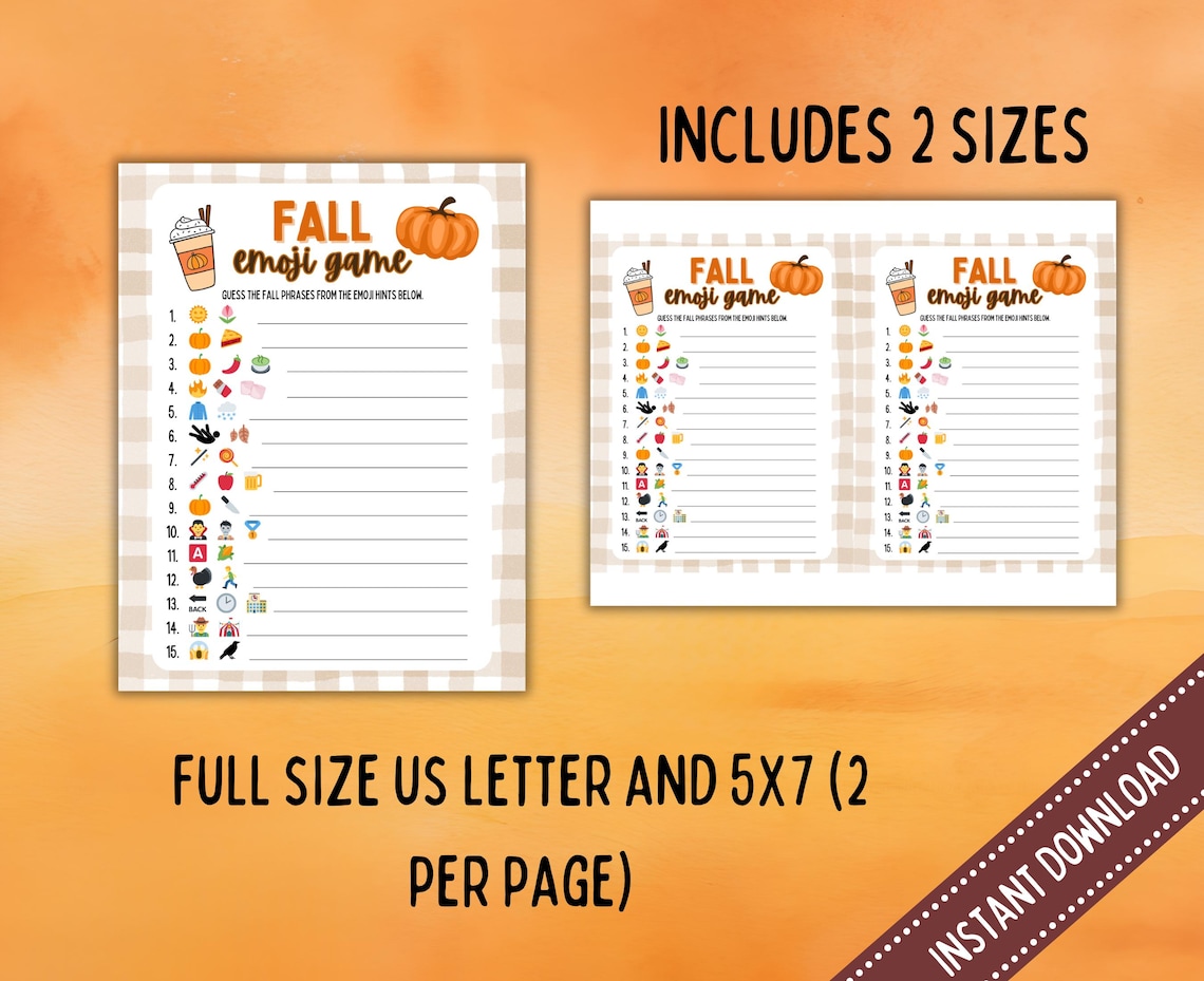 Fall Emoji Pictionary Fall Printable Game Fall Emoji Game Thanksgiving ...